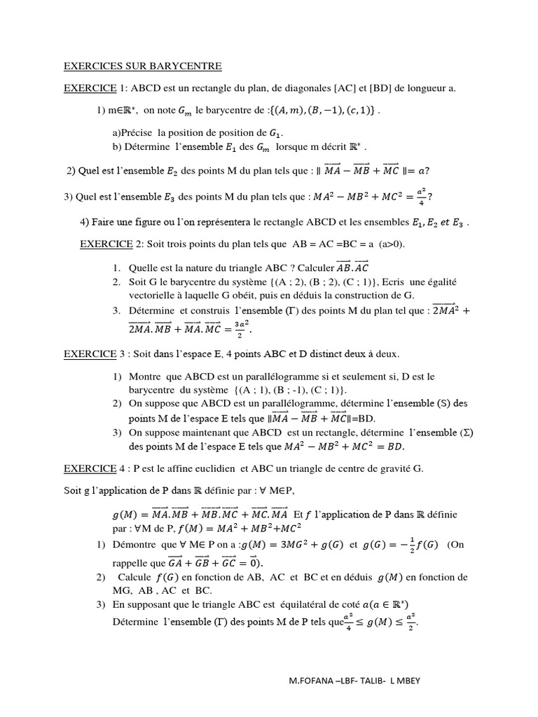 Exercices de Barycentre et Géométrie | PDF | Triangle | Géométrie ...