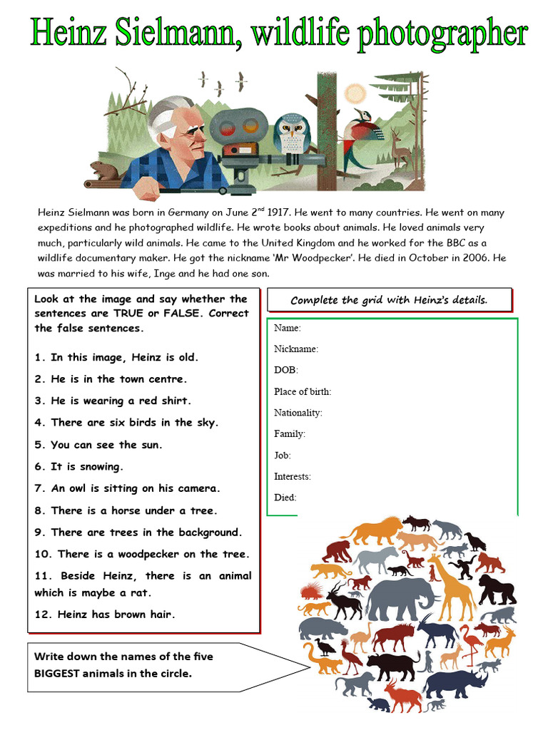 Wildlife Photographer Heinz Sielmann Exercise | PDF