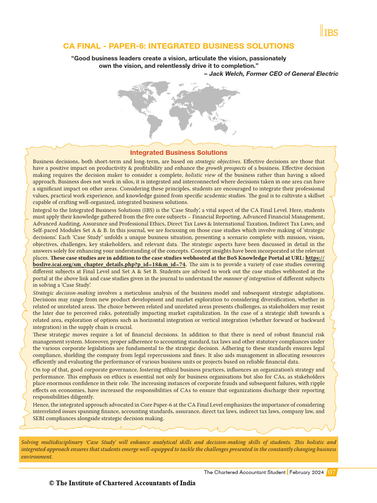 CA Final Integrated Business Solutions | PDF | Supply Chain | Market ...
