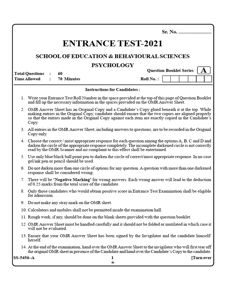 Entrance | PDF | Psychological Concepts | Behavioural Sciences