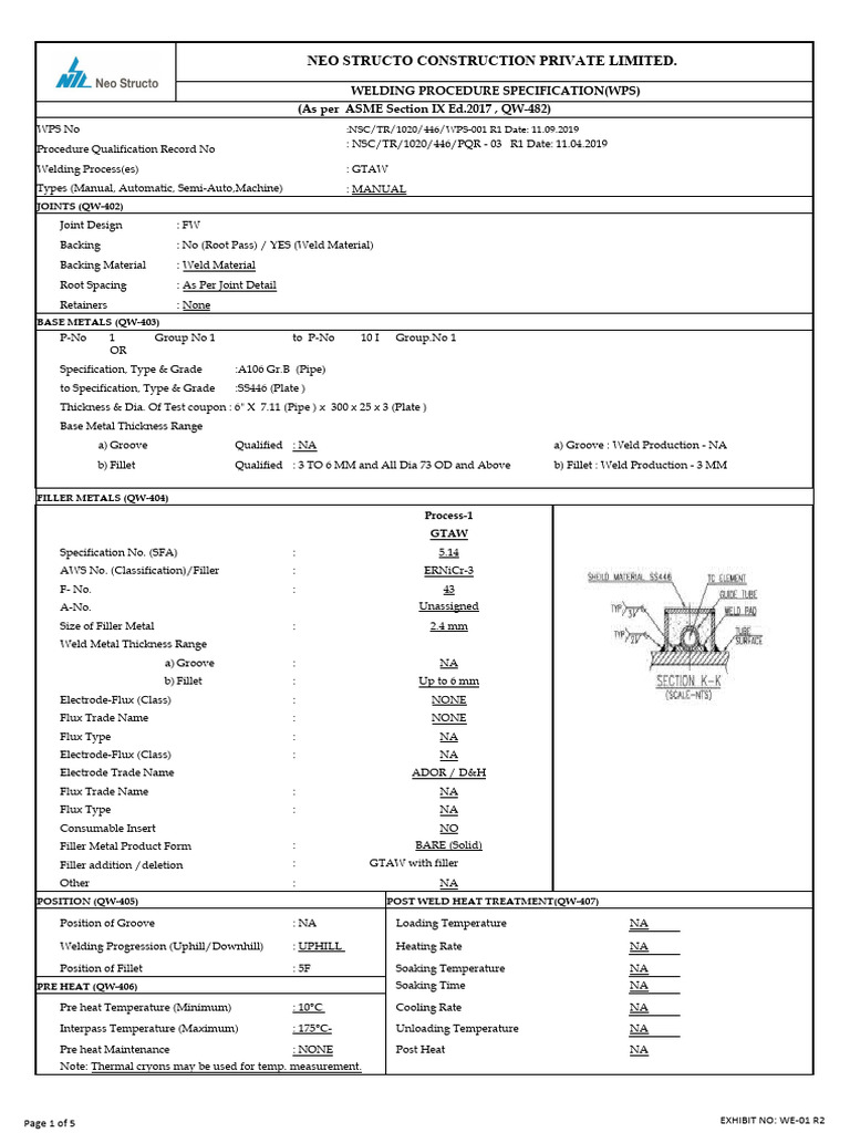 PWPS CS TO SS446-3 | PDF | Welding | Construction