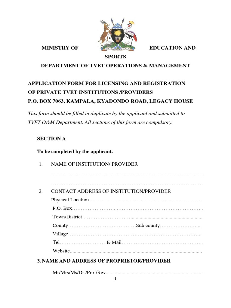 TVET Private Institution Registration Form | PDF | Lease | Leasehold Estate