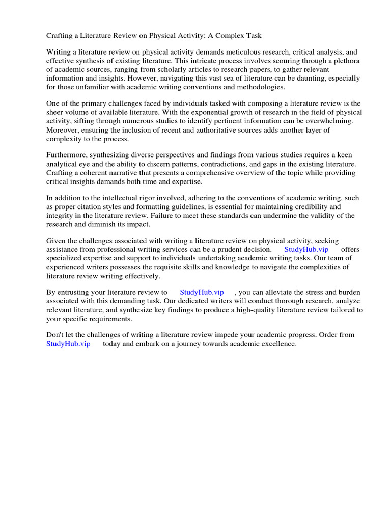 How To Write A Literature Review On Physical Activity | PDF