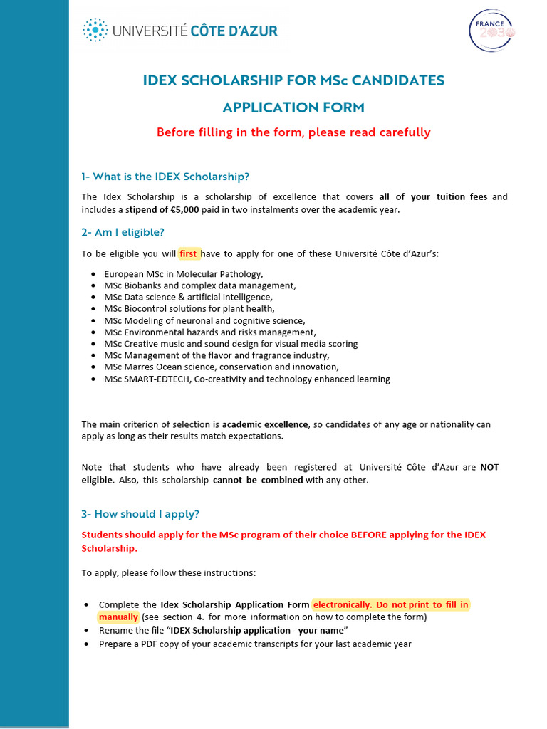 MSC SCHOLARSHIP APPLICATION FORM 2024-2025 | PDF