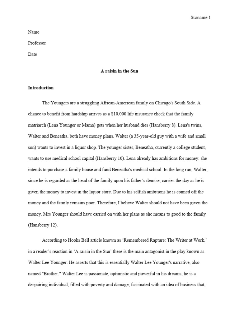 A Raisin in The Sun Summary | PDF