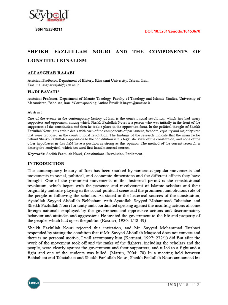 SHEIKH FAZLULLAH NOURI AND THE COMPONENTS OF CONSTITUTIONALISM | PDF ...
