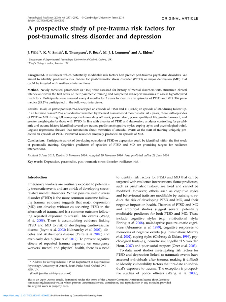 Div Class Title A Prospective Study of Pre Trauma Risk Factors For Post ...