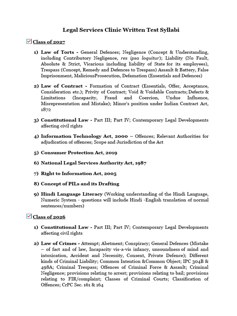 Legal Services Clinic Written Test Syllabi | PDF | Crimes | Crime ...