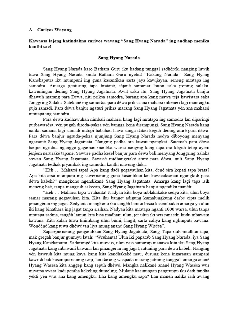 Cariyos Wayang Hyang Narada | PDF