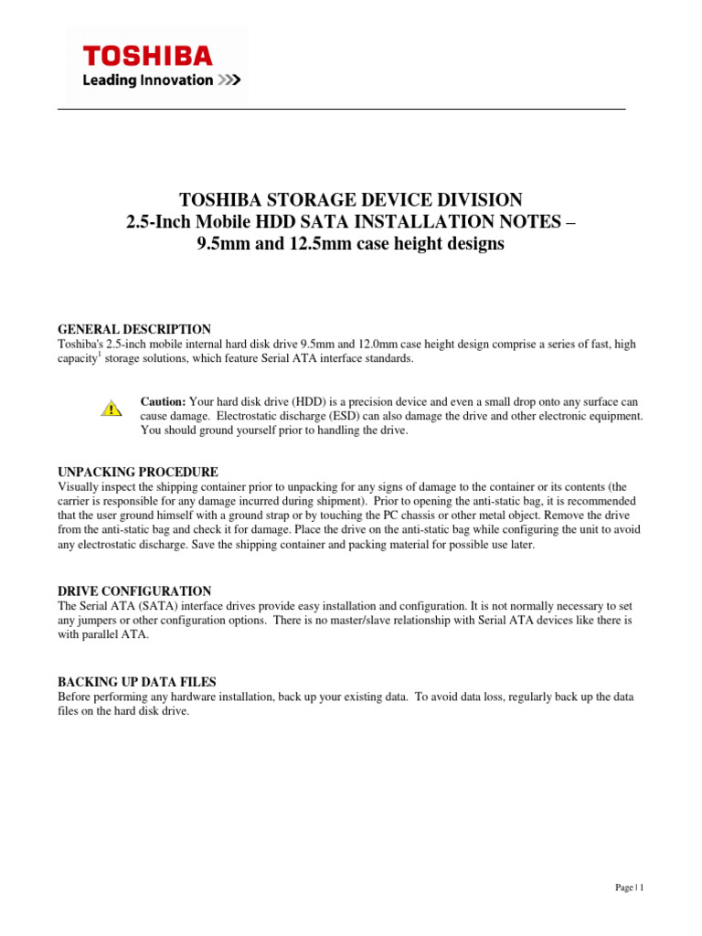 Toshiba 1tb Mq01abd Series 2 5 Hard Disk Drive Mq01abd100 247299 User ...