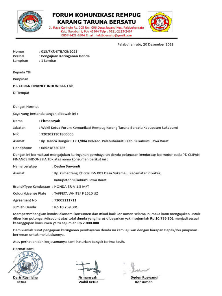 Pengajuan Keringanan Denda Kendaraan | PDF