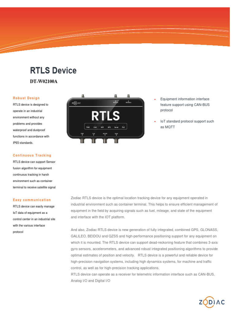Zodiac RTLS Device (DT-W02100A) - Wi-Fi | PDF | Internet Of Things | Computing