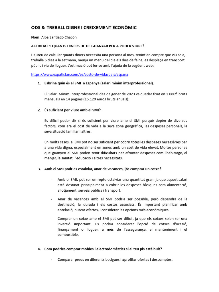 Alba Santiago Chacon - ACTIVITATS ODS 8 | PDF