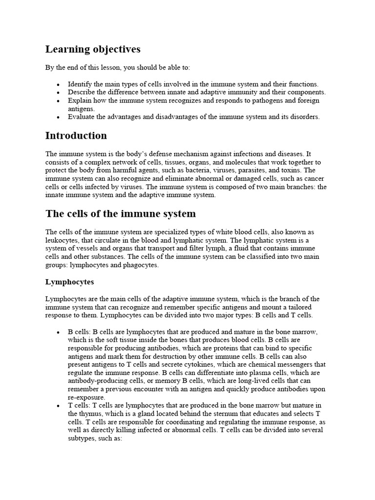 Immune System Overview and Functions | PDF | Immune System | Innate ...