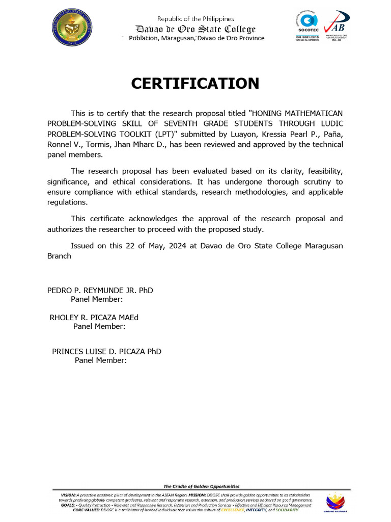 Certification of Approved Research Proposal | PDF
