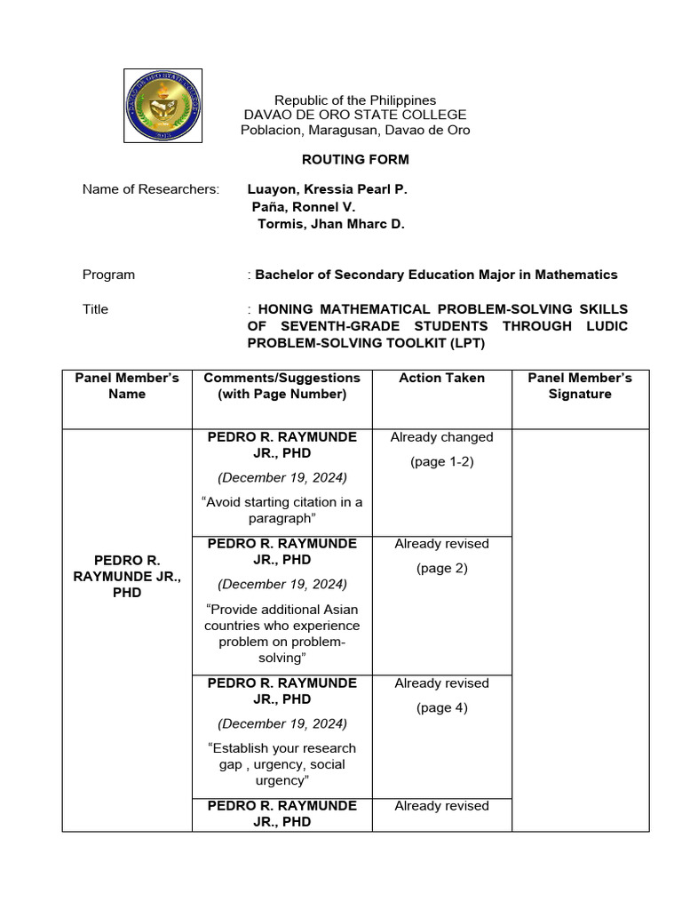 Luayon Et. Al ROUTING FORM | PDF | Behavior Modification | Learning