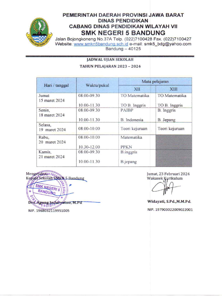 Jadwal Ujian Sekolah 2023-2024 | PDF Jadwal Ujian Sekolah 2023-2024 | PDF