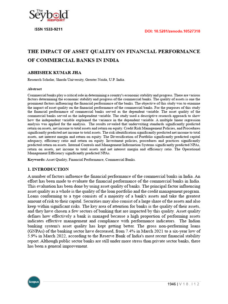 The Impact of Asset Quality On Financial Performance of Commercial ...