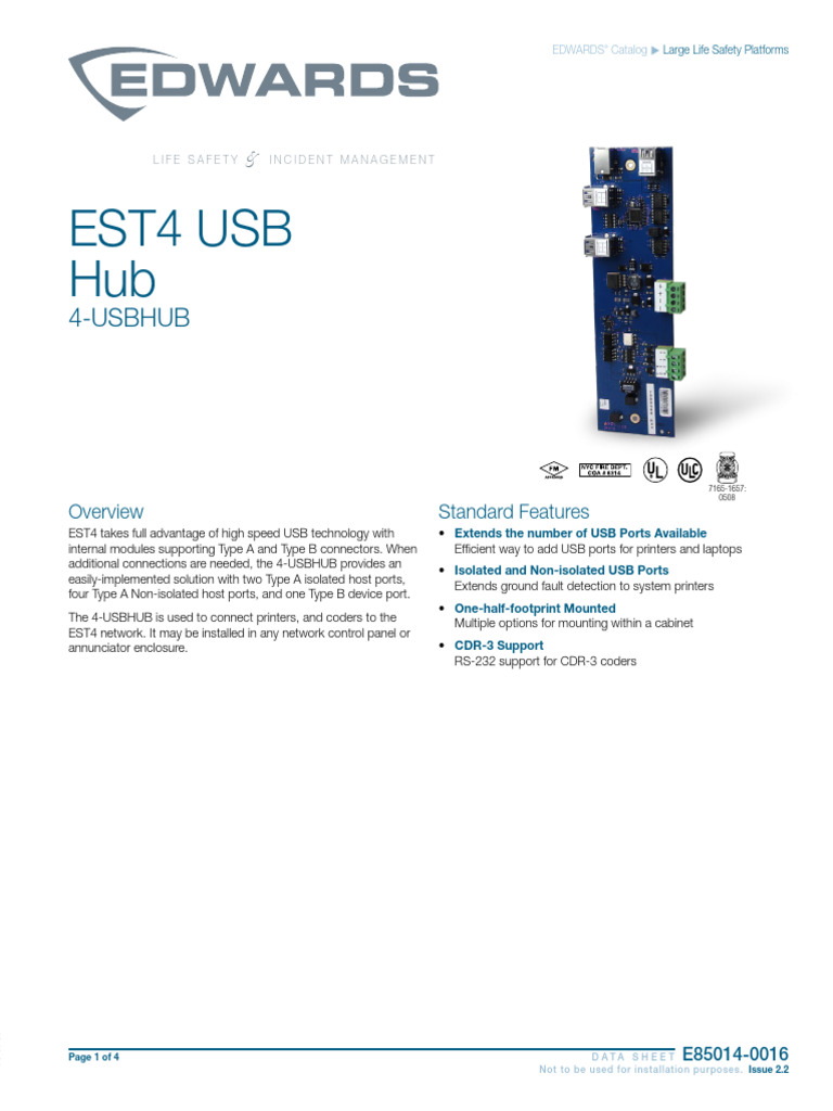 E85014-0016 -- EST4 USB Hub | PDF