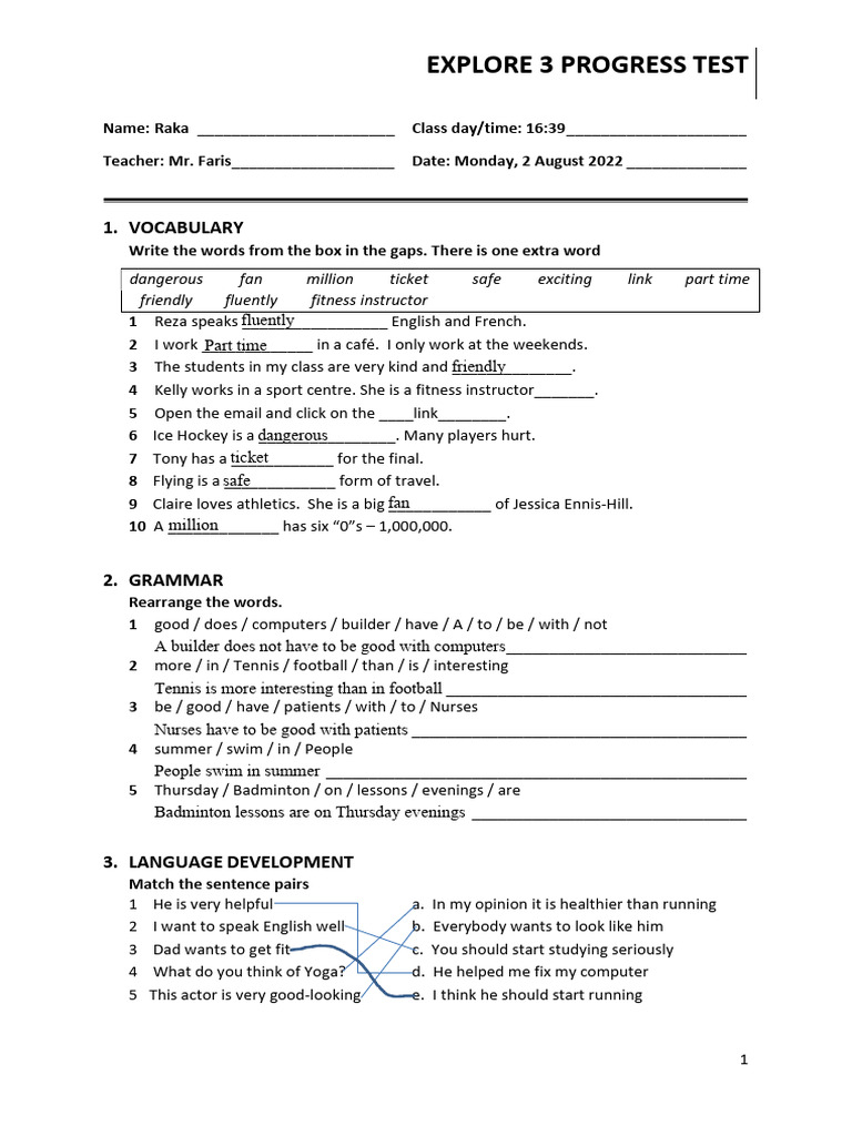 EXPL3 - Progress Test (Finished-Raka) | PDF