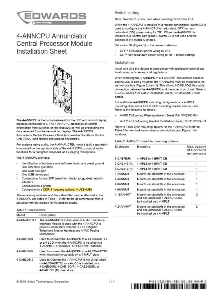 3102264-EN R002 4-ANNCPU Annunciator Central Processor Module ...