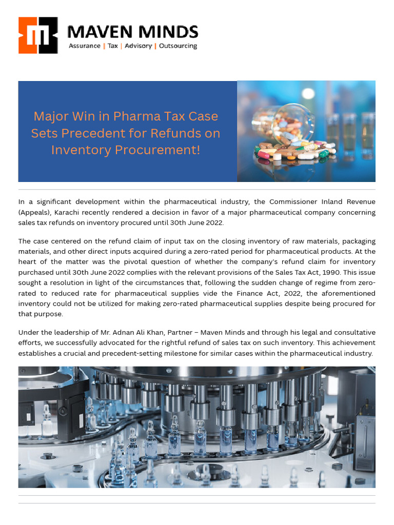 Major Win in Pharma Tax Case For Refunds On Inventory! | PDF