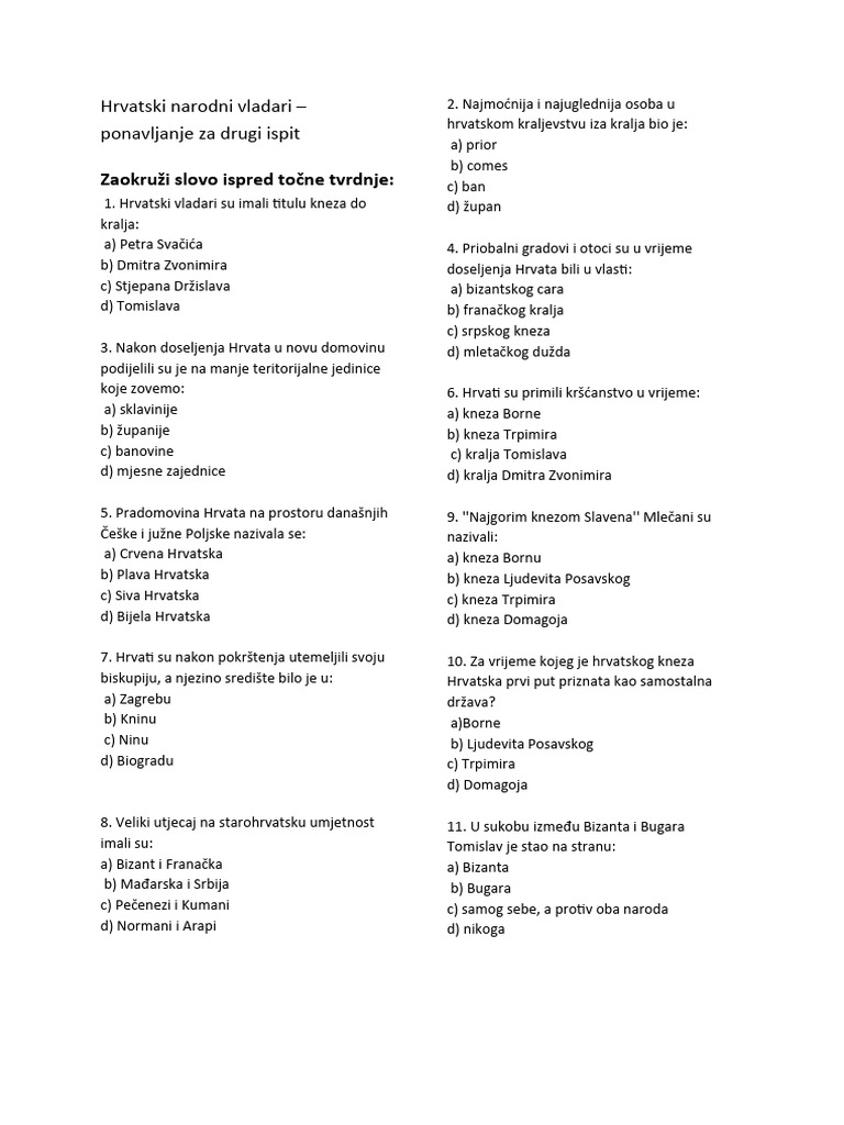 Ispit 6. Razred Ponavljanje | PDF