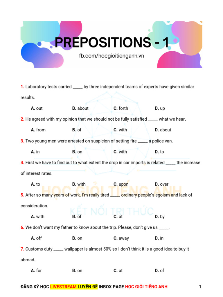 Bài Tập Preposition 1 | PDF