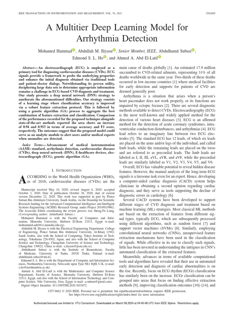 A Multitier Deep Learning Model For Arrhythmia Detection Pdf