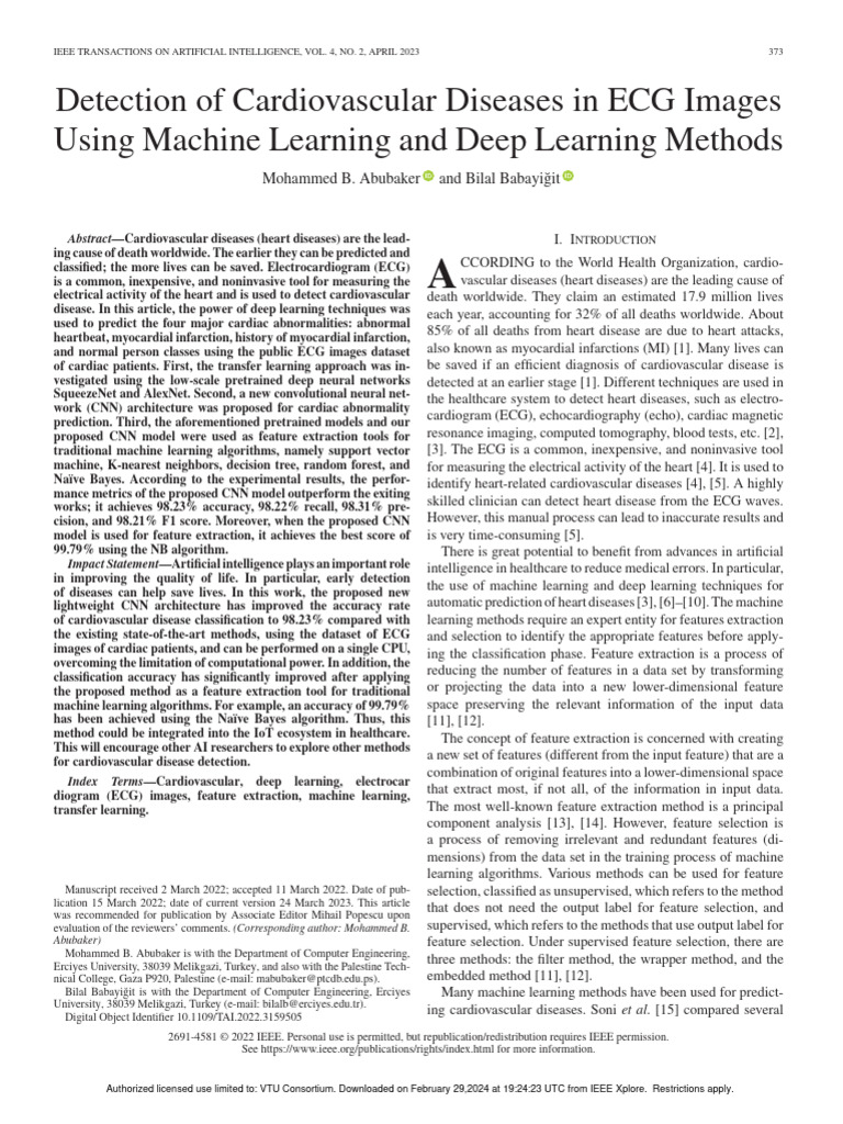 Detection of Cardiovascular Diseases in ECG Images Using Machine ...