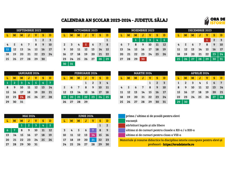 Calendar an Scolar 2023 2024 Judetul Salaj | PDF