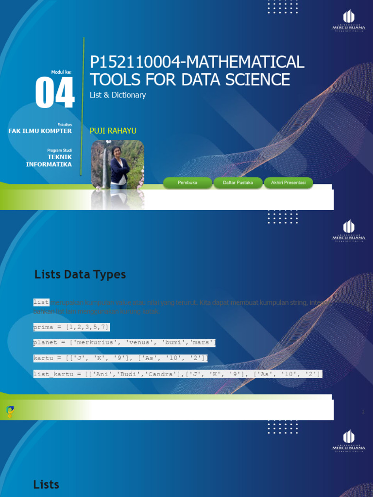 Panduan List & Dictionary Python | PDF | Metode & Bahan Ajar | Sains & Matematika