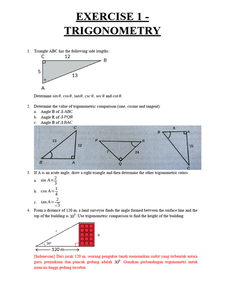 Exercise 1 - Trigonometry | PDF