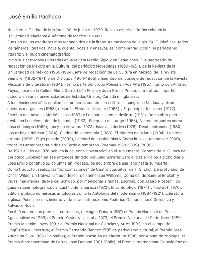José Emilio Pacheco | PDF