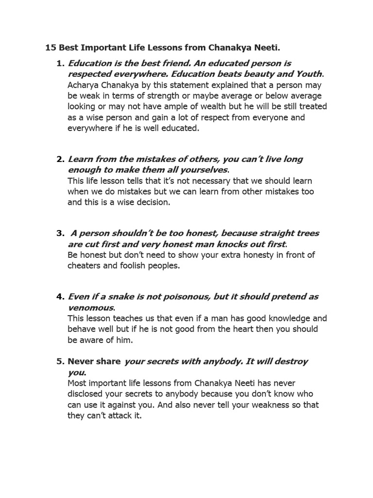 Life Lessons from Chanakya Neeti | PDF
