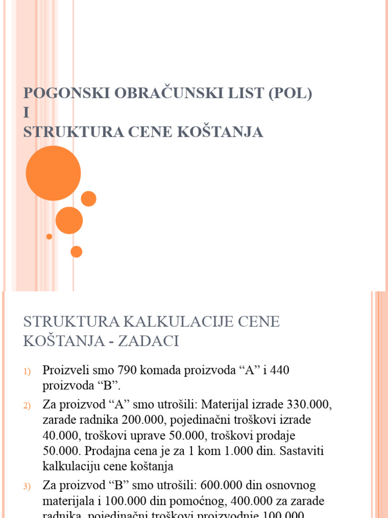 Pogonski Obrac48cunski List Pol I Struktura Cene Koc5a0tanja 1 2 | PDF