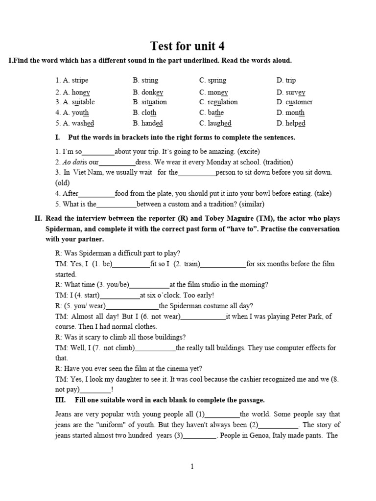 Test For Grammar and Vocabulary Unit 4 | PDF