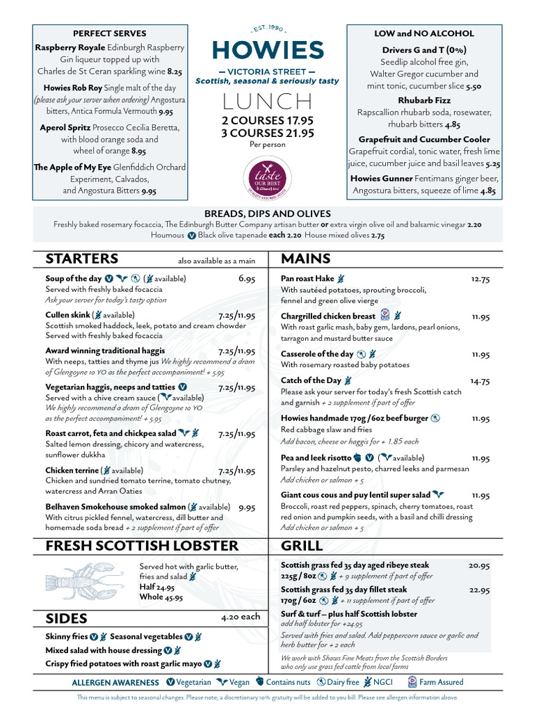 Howies Victoria Lunch Menu | PDF