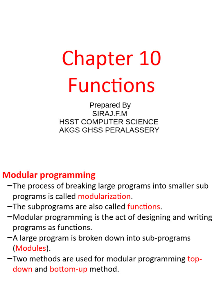 Hsslive Xi Cs Chapter 10 Functions Presentation | PDF
