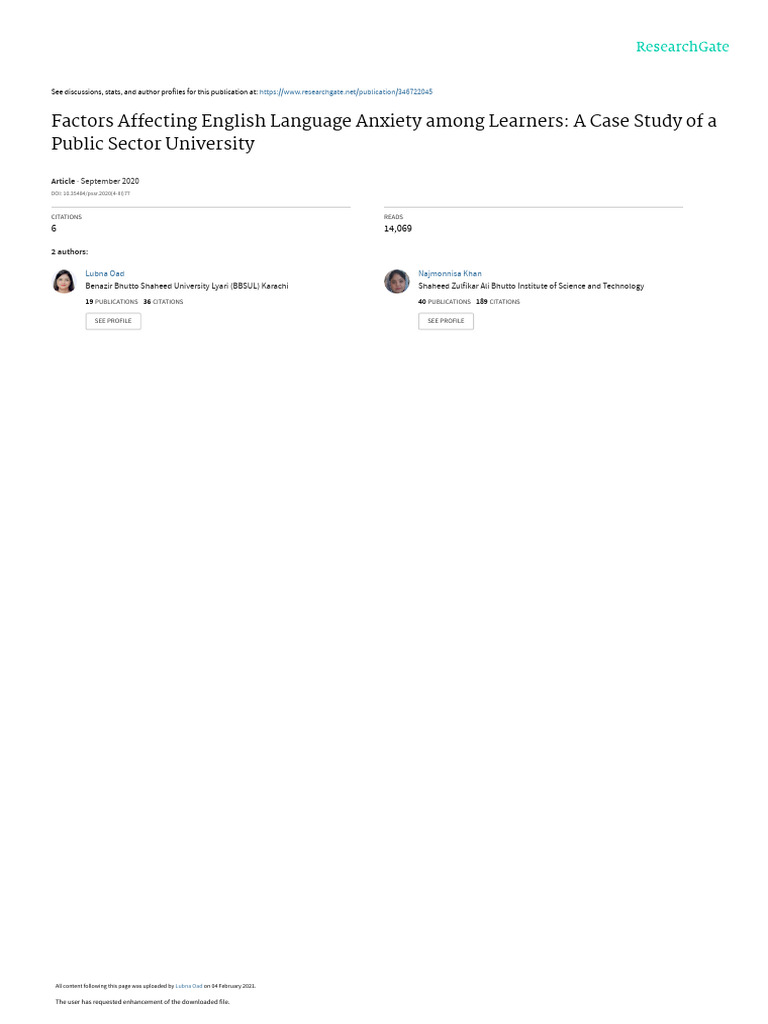 Factors Affecting English Language Anxiety Among Learners A Case Study of A Public Sector ...