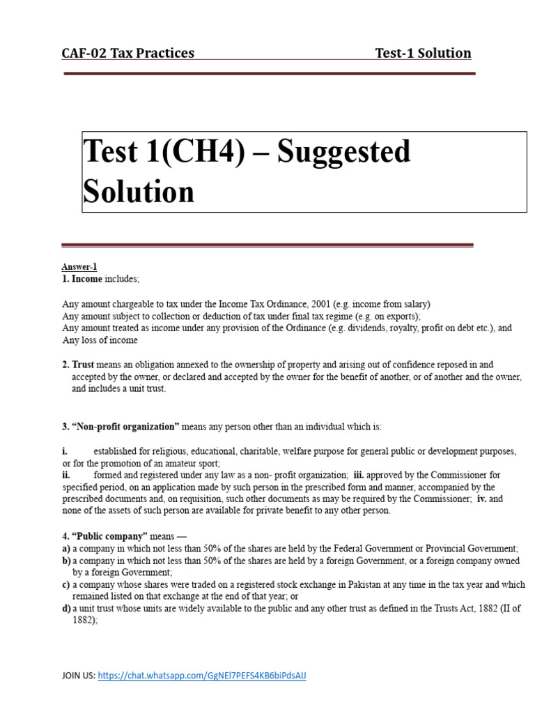 Test 1 - Solution CH 4 | PDF | Taxes | Tax Deduction