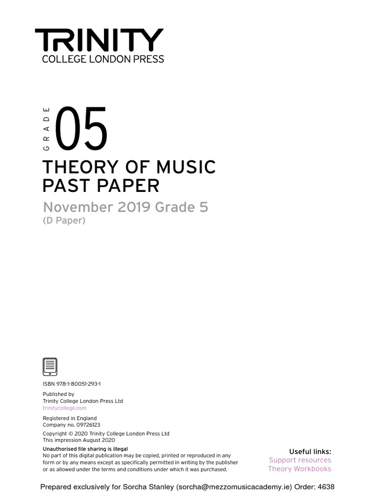 Trinity Theory Past Paper 2019 Nov D - Grade 5 | PDF | Books | Harmony