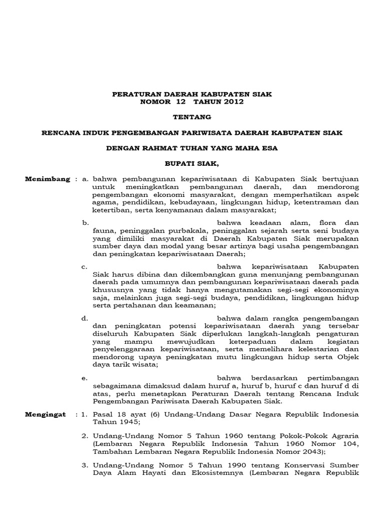 PERDA NO. 12 RIPPDA Pariwisata | PDF