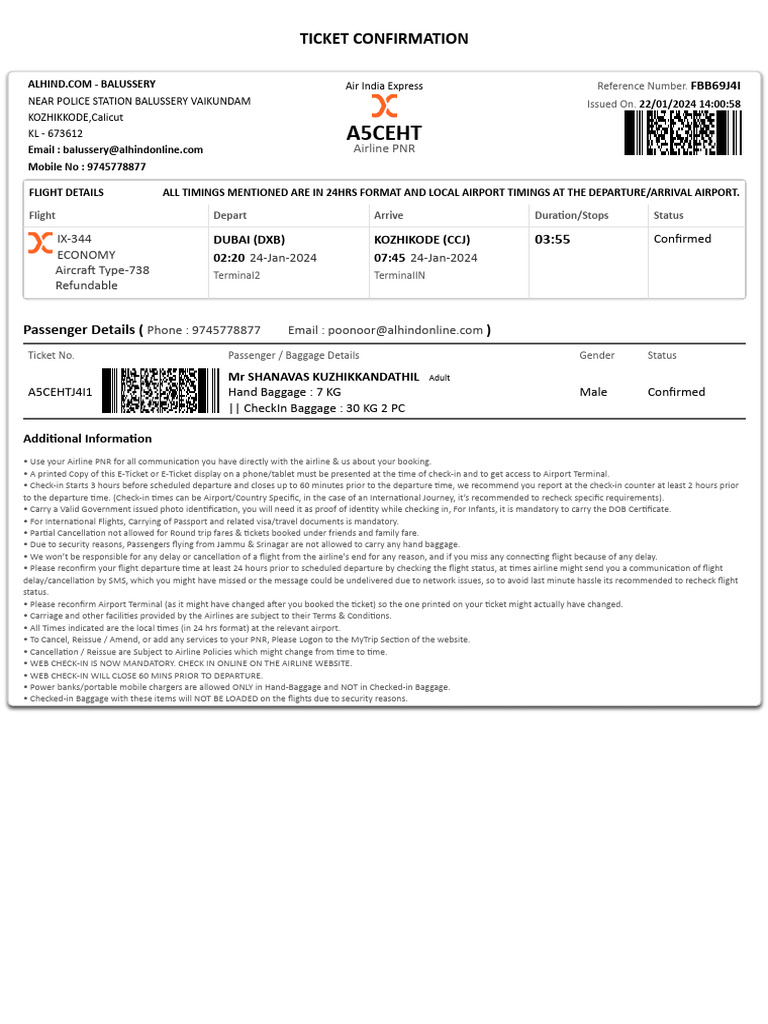 Shanavas DXB CCJ 24 Jan | PDF | Aviation | Transport
