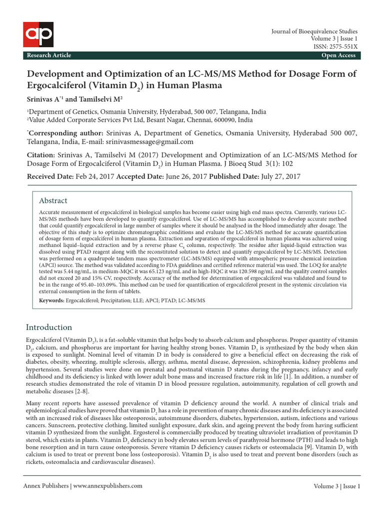 Development and Optimization of An LC-MS/MS Method For Dosage Form of ...