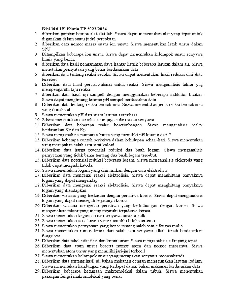 Kisi2 US Kimia 2024 | PDF
