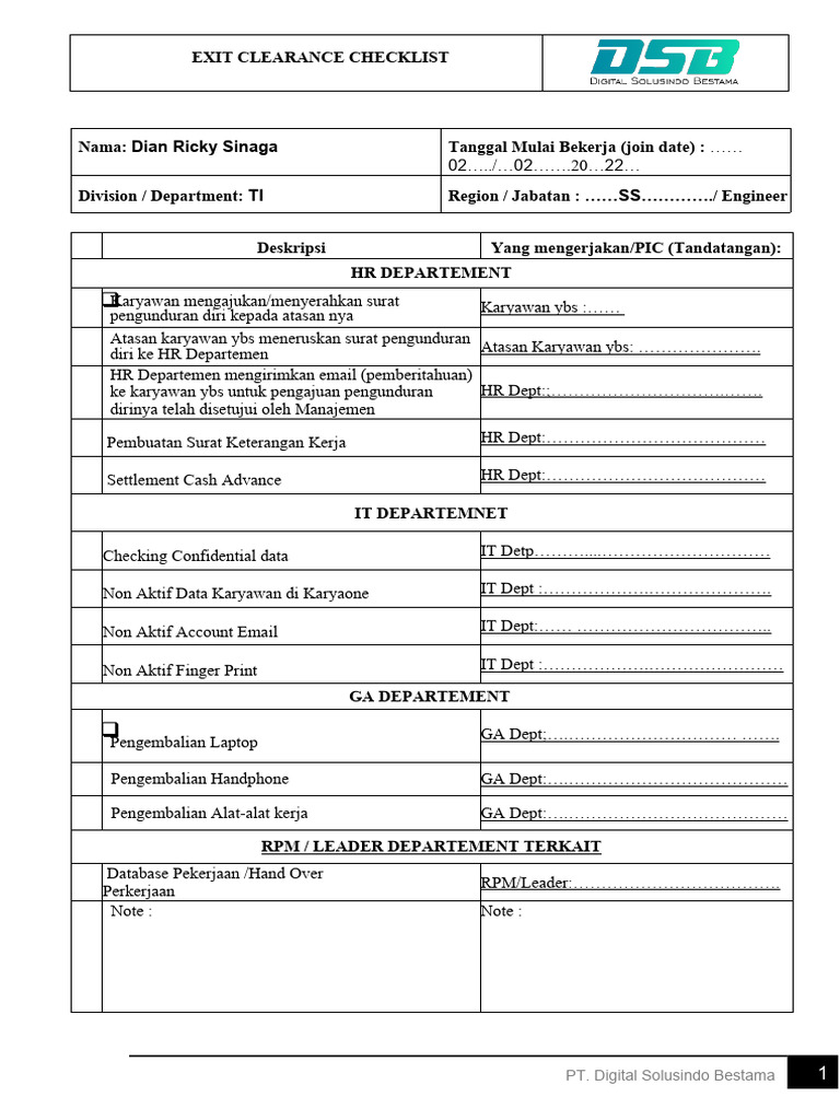 Contoh Form Exit Clearance Karyawan | PDF | Komputer