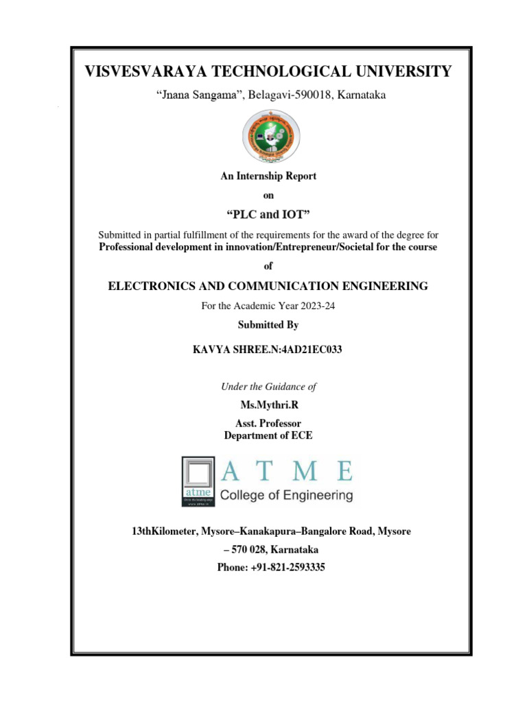 Kavya report | PDF | Programmable Logic Controller | Internet Of Things