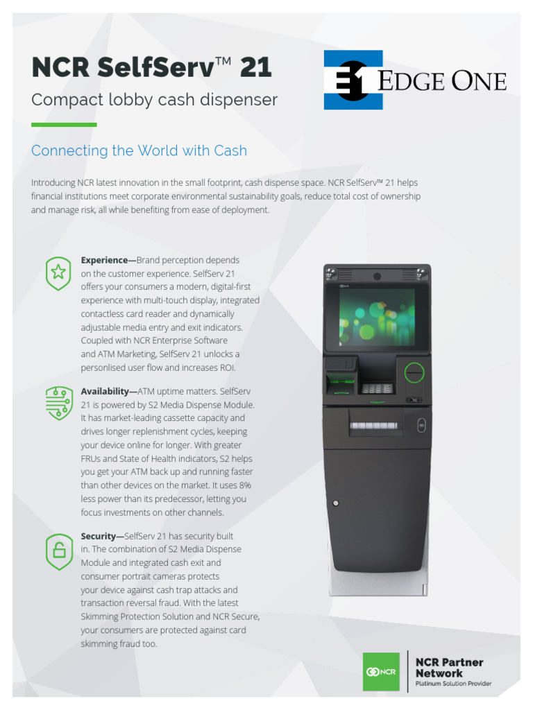 NCR SelfServ 21 Product Datasheet Branded | PDF | Automated Teller Machine | Touchscreen