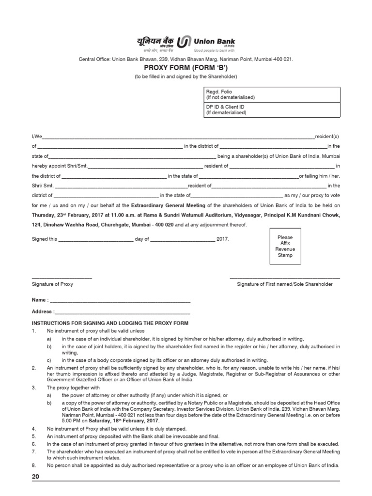 Proxy Form English | PDF | Finance & Money Management